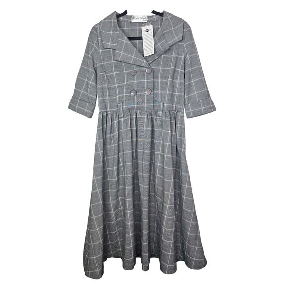 Bettie Page | Dresses | New Bettie Page L Gray Glen Plaid Pin Up Dress ...